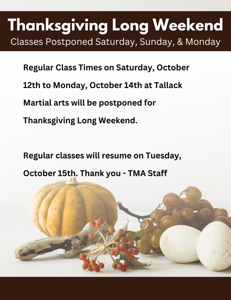 Thanksgiving Long Weekend – Tallack Martial Arts – Tallack's Karate ...